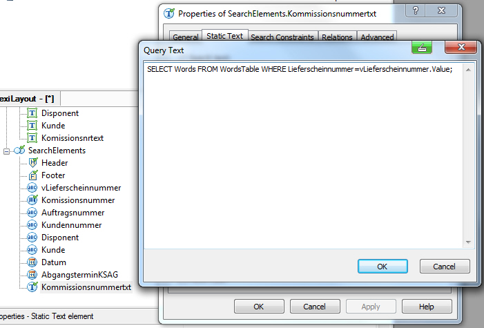 Using text captured in another field in the search text from database ...